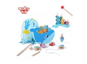 6972633373681 - Tooky Toy Angelspiel TH698 Holz 25-teilig Stapelspiel Fädelspiel Steckspiel blau