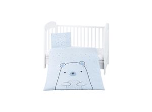 3801101050584 - Kikkaboo Kinderbettwäsche Bär 5-teilig Decke 135 x 95 cm Kissen 45 x 35 cm Laken blau