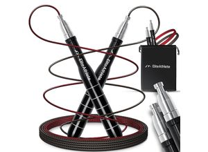 4270001275806 - EliteAthlete® Springseil Erwachsene - Speed Rope mit Ersatzseil - Profi Kugellager - Skipping Rope - Jump Rope - Fitness Crossfit Boxen - Sprungseil Erwachsener inkl Seilschoner + Tasche - Silber