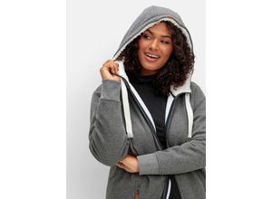 4063136927197 - Große Größen Sweatjacke mit Teddyfutter-Kapuze grau meliert Gr56 58