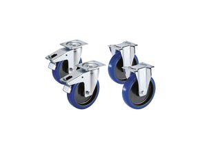 4250615255937 - Set aus Vollelastik-Reifen auf Kunststoff-Felge 2 Lenkrollen mit Doppelstopp 2 Bockrollen Rad-Ø x Breite 80 x 35 mm Proroll