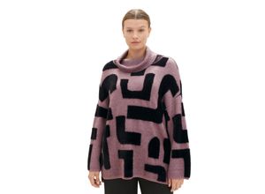 4067261773445 - Große Größen Rollkragenpullover mit grafischem Muster beere+schwarz Gr50