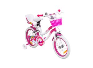 4056551180001 - Actionbikes Kinderfahrrad Unicorn 16 Zoll Pink Einhorn-Design Puppensitz Stützräder Fahrradkorb