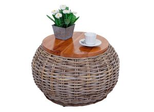 4057651619422 - Beistelltisch MCW-M30 Rattantisch Blumentisch Kaffeetisch Loungetisch Holztisch rund 33x49x49cm Kubu Rattan natur