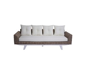 4057651619392 - Sofa MCW-M32 4-Sitzer Couch Rattansofa Loungesofa mit Kissen 209cm Kubu Rattan natur Stoff Textil Polster creme