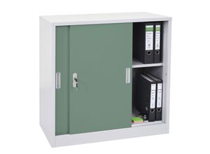 4057651538600 - Aktenschrank Preston MCW-F41 Stahlschrank Büroschrank mit abschließbaren Schiebetüren 90x90x45cm ~ grün