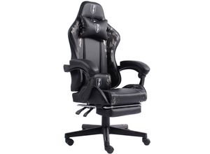 4250931574750 - Gaming Chair im Racing-Design mit flexiblen gepolsterten Armlehnen - ergonomischer PC Gaming Stuhl in Lederoptik - Gaming Schreibtischstuhl mit ausziehbarer Fußstütze und extra Stützkissen