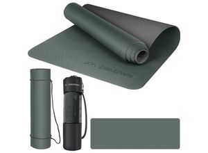 4260696120123 - EliteAthlete® Yogamatte - Sportmatte - Fitnessmatte - Gymnastikmatte gepolstert & rutschfest für Fitness Pilates - Yoga Matte - 183 cm x 61 cm x 06 cm - Trainingsmatte inkl Transportgurt + Tasche - Deep Forest