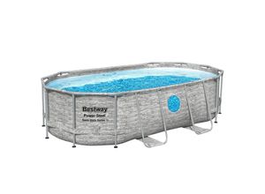 6941607311233 - Bestway® Power Steel™ Swim Vista Series™ Frame Pool Komplett-Set mit Filterpumpe 427 x 250 x 100 cm Steinwand-Optik (Cremegrau) oval