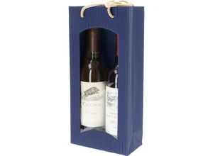 4260069664056 - Geschenktragetasche offene Welle mit Fenster für 2 Flaschen blau ab 80 Stk ratioform