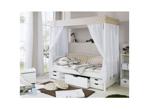 4251105926733 - TiCAA Himmelbett Beige 310 Kiefer Weiß (Beige Weiß Stern)