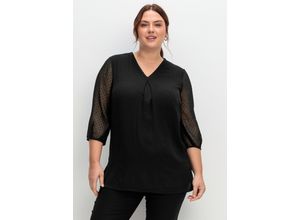 4063135903871 - Große Größen Tunika mit Chiffon-Ärmeln und Knoten am V-Ausschnitt schwarz Gr50