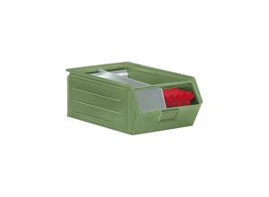 8697837505499 - Sichtlagerkasten aus Stahlblech LxBxH 515 x 310 x 200 mm mit Tragstab resedagrün ab 10 Stk kaiserkraft