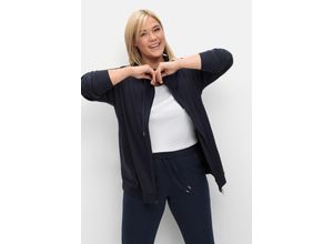 4063137001452 - Große Größen Sweatjacke mit Stehkragen und Bindeband tiefblau Gr60 62