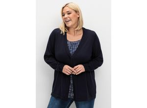 4063137017361 - Große Größen Leichte Feinstrickjacke mit 1-Knopf-Verschluss tiefblau Gr48 50