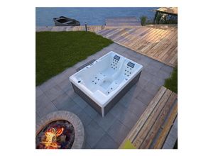 4062048009656 - Tronitechnik® Outdoor Whirlpool Spa ELBA Außen weiß 210cm x 150cm mit Heizung Hydromassage Bluetooth inkl Thermoabdeckung