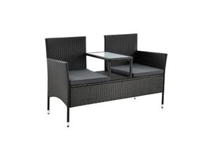 4260565521556 - Polyrattan Gartenbank Monaco - 2-Sitzer Bank mit Tisch & Kissen - 133 × 63 × 84 cm - Rattan Sitzbank wetterfest Garten Balkon – schwarz - Juskys