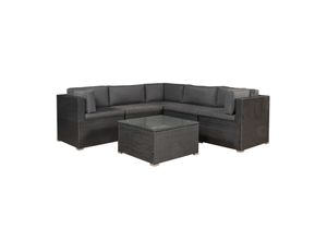 4260304767108 - Polyrattan Lounge Nassau schwarz für 5 Personen mit Ecksofa & Tisch – Bezüge Dunkelgrau