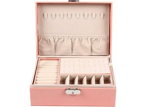 Image of 2-Layer Schmuck Box Leder Schmuck Aufbewahrungsbox für Frauen Mädchen (Pink)