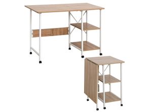 4251774969697 - Schreibtisch einklappbar und auf Rollen natur weiß 107 x 55 x 76 cm (LxBxH) Klapptisch Bürotisch Computertisch PC-Tisch