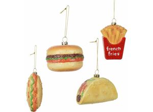 Image of Christbaum Schmuck 4er Set - Fast Food - Hot Dog Pommes Hamburger Taco - Weihnachtsbaum Deko Kugeln