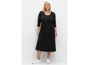 4063137030216 - Große Größen Shirtkleid aus Rippqualität mit 3 4-Ärmeln schwarz Gr46