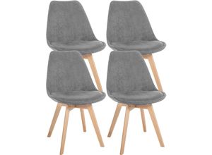 4255716313517 - 4er Set Esszimmerstuhl Linares Kunststoff I Stoff I Samt I Cord I Lederoptik I Lehnstuhl Mit Holzgestell