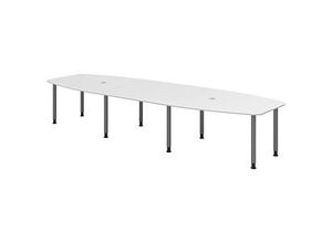 4032062316214 - HAMMERBACHER Konferenztisch KT40C weiß Tonnenform Rundrohr grau 4000 x 850 1300 x 720 - 740 cm