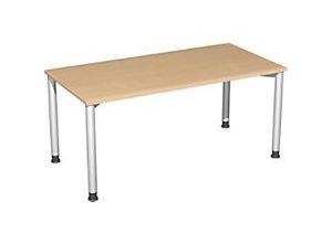 4038933002958 - Flex höhenverstellbarer Schreibtisch buche silber rechteckig 4-Fuß-Gestell silber 1600 x 800 cm