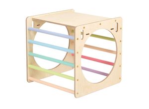 4751038480413 - Katehaa - Activity Cube   Holzwürfel aus Holz Pastellfarben Indoor Klettergerüst für Kinder Montessori Spielzeug - Braun