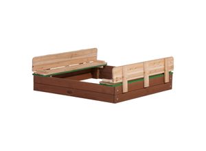 8717973934899 - Sandkasten Ella aus Holz mit Deckel XL Sand Kasten mit Sitzbank & Abdeckung für Kinder 120 x 120 cm - Braun