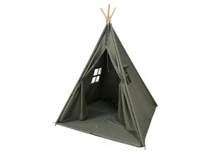 8717973935285 - Alba Tipizelt für Kinder in Grau Indianer   Tipi   Wigwam Zelt mit Boden für Kinderzimmer Spielzelt aus Baumwolle 120x120 cm - Grau - Sunny