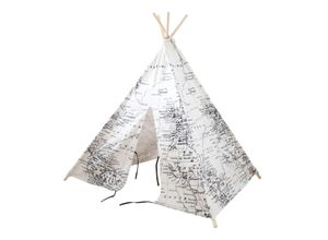 8717973935230 - Tipizelt für Kinder mit Weltkarte in Schwarz & Weiß Indienner   Tipi   Wigwam Zelt für Kinderzimmer Spielzelt aus Baumwolle 120x120 cm - Schwarz