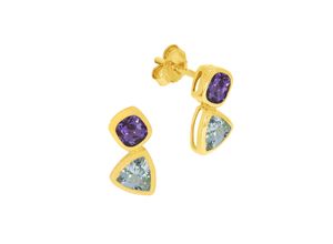 4006046345774 - Paar Ohrstecker FASCINATION BY ELLEN K Gold 375 Blautopas (beh) + Amethyst Ohrringe Gr ONE-SIZE Gold gelb (gelb blau) Damen Ohrstecker