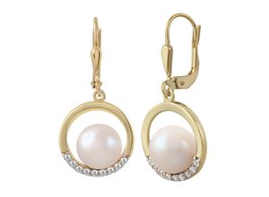 4006046335355 - Paar Ohrhänger FASCINATION BY ELLEN K Gold 375 Perle weiß 8-85mm Zirkonia weiß Ohrringe Gr ONE-SIZE Gold gelb (gelb weiß) Damen Ohrhänger