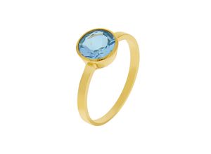 4006046345903 - Fingerring FASCINATION BY ELLEN K 375 Gold mit Blautopas (beh) Fingerringe Gr 052 (166) Gold gelb (gelb blau) Damen Fingerringe