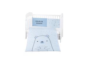 3801101021119 - Kikkaboo Babybettwäscheset Bär 3tlg Decke 135 x 95 cm Nestchen 180 x 35 cm Bezug blau