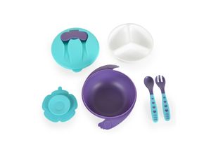 3800146269753 - Kindergeschirrset Jelly F1730 rutschfester Boden Gabel Löffel Deckel blau