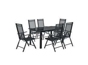 4260565523017 - Aluminium Gartengarnitur Milano Gartenmöbel Set mit Tisch und 6 Stühlen Dunkel-Grau