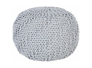 4255664805263 - Pouf Hellgrau Baumwolle ⌀ 50 cm Rund Gefochten Strickhocker Strickpouf Boho für Wohnzimmer Kinderzimmer Schlafzimmer Deko Haushalt Wohnen - Grau