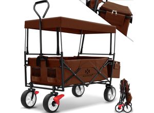 4255598305488 - KESSER® Bollerwagen faltbar mit Dach Handwagen Transportkarre Gerätewagen inkl 2 Netztaschen und Einer Außentasche klappbar Vollgummi-Reifen bis 100 kg Tragkraft Mit Vorderrad-Bremse