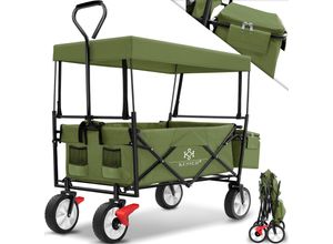 4260729116550 - KESSER® Bollerwagen faltbar mit Dach Handwagen Transportkarre Gerätewagen inkl 2 Netztaschen und Einer Außentasche klappbar Vollgummi-Reifen bis 100 kg Tragkraft Mit Vorderrad-Bremse