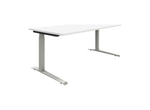 4260429766444 - eurokraft pro P12 - Schreibtisch weiß   alusilber C-Fuß-Gestell elektrisch höhenverstellbar BxT 1600 x 800 mm