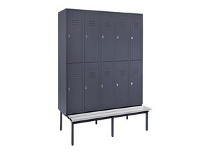 4250618236124 - Halbhoher Garderobenschrank mit Sitzbankuntergestell 300 mm 10 Fächer Vollwand blaugrau