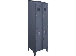 4250618240428 - Garderobenschrank mit Schrägdach halbhohe Fächer Gesamtbreite 600 mm 4 Abteile blaugrau RAL 7031