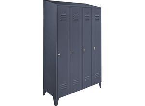 4250618240190 - Stahlschrank mit Schrägdach Abteile schrankhoch Gesamtbreite 1200 mm 4 Abteile blaugrau RAL 7031