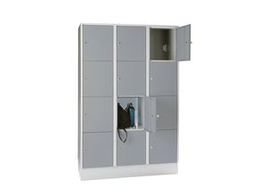 4250618251035 - 4er-Schließfachschrank München 3 Abteile lichtgrau   silbergrau B 1200 mm mit Bodensockel Wolf