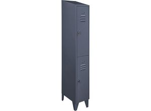 4250618240336 - Garderobenschrank mit Schrägdach halbhohe Fächer Gesamtbreite 300 mm 2 Abteile blaugrau RAL 7031