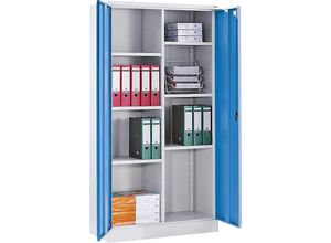 4061753006288 - eurokraft basic Stahlschrank mit Sockel 6 Fachböden lichtgrau   lichtblau