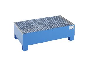 4061753035349 - eurokraft basic Stahl-Auffangwanne für 200-l-Fässer LxBxH 1200 x 800 x 360 mm mit Zulassung blau pulverbeschichtet mit Gitterrost